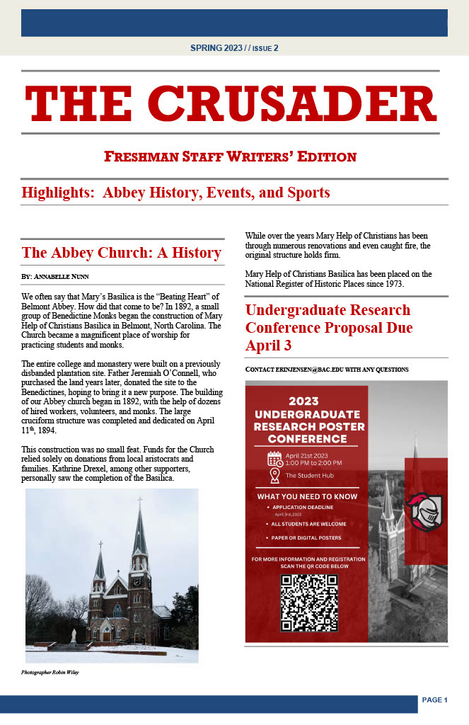 The Crusader Newspaper: Spring 2023, Issue 2 - Belmont Abbey College
