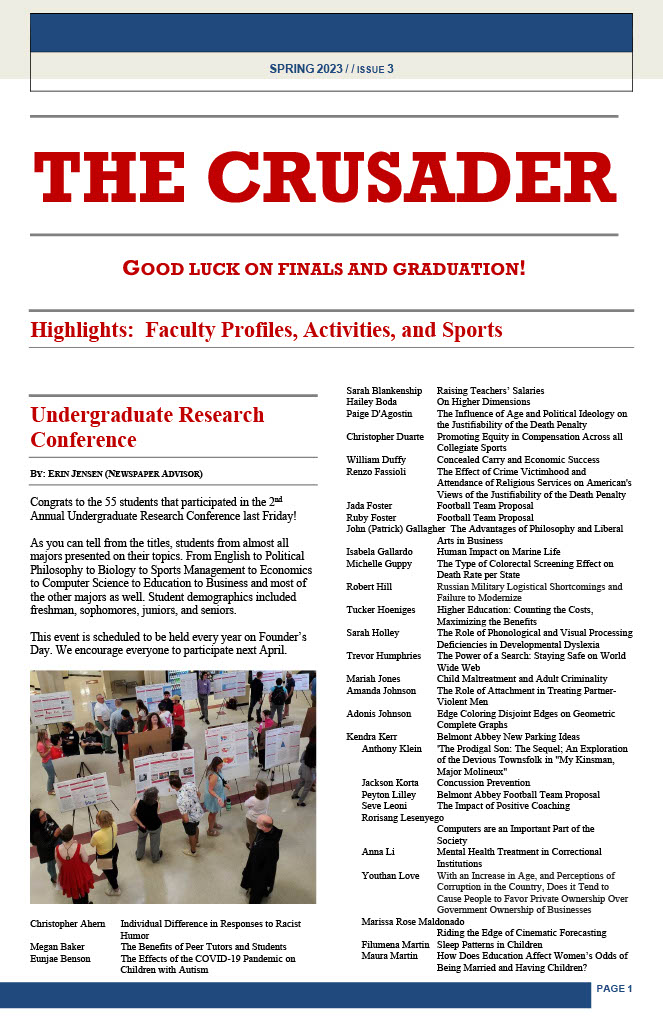 The Crusader Newspaper: Spring 2023, Issue 3 - Belmont Abbey College