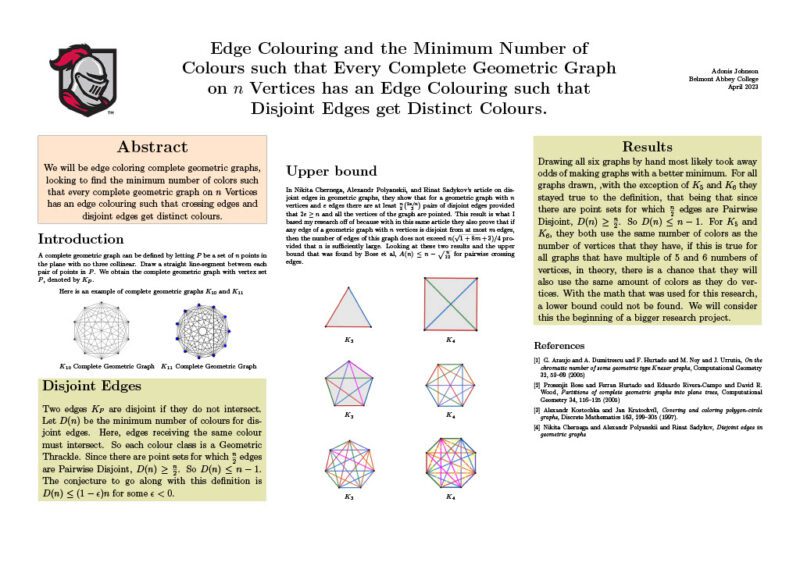 Edge Coloring Disjoint Edges on Geometric Complete Graphs - Belmont ...